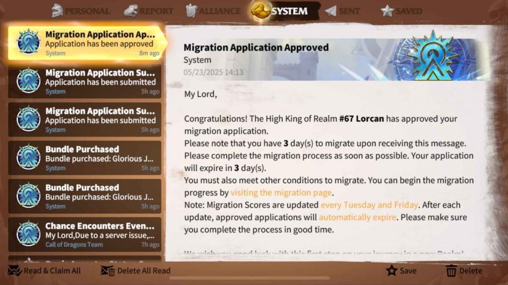 Call of Dragons - Migration, Permits & Changing Servers Guide